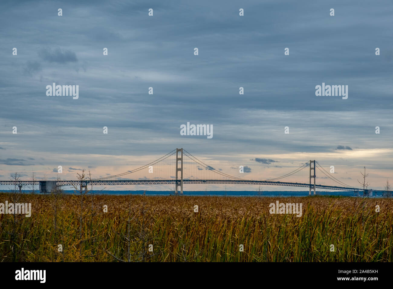 Side view of the Mackinac Bridge from the Upper Peninsula of Michigan ...