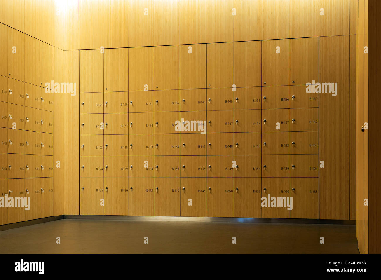 Inserted Lockers in the Wall. Bamboo Panels in the Interior. Empty Room ...