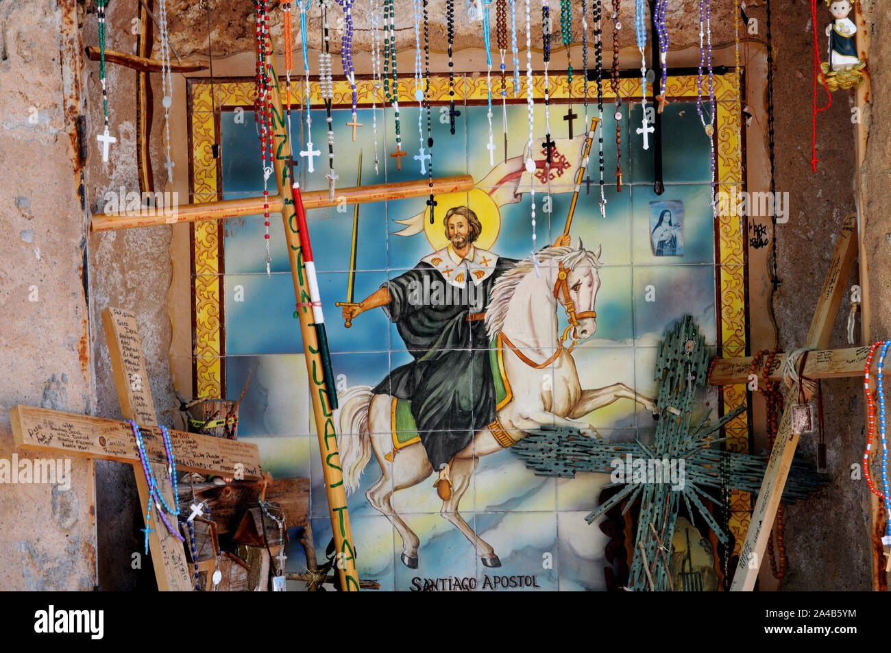 A tiled depiction of and shrine to the apostle Santiago - St James in ...