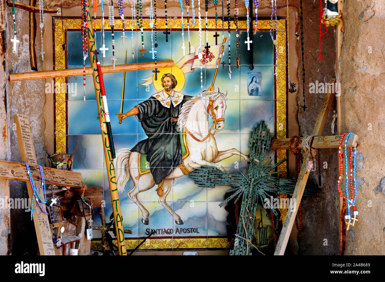 A tiled depiction of and shrine to the apostle Santiago - St James in ...
