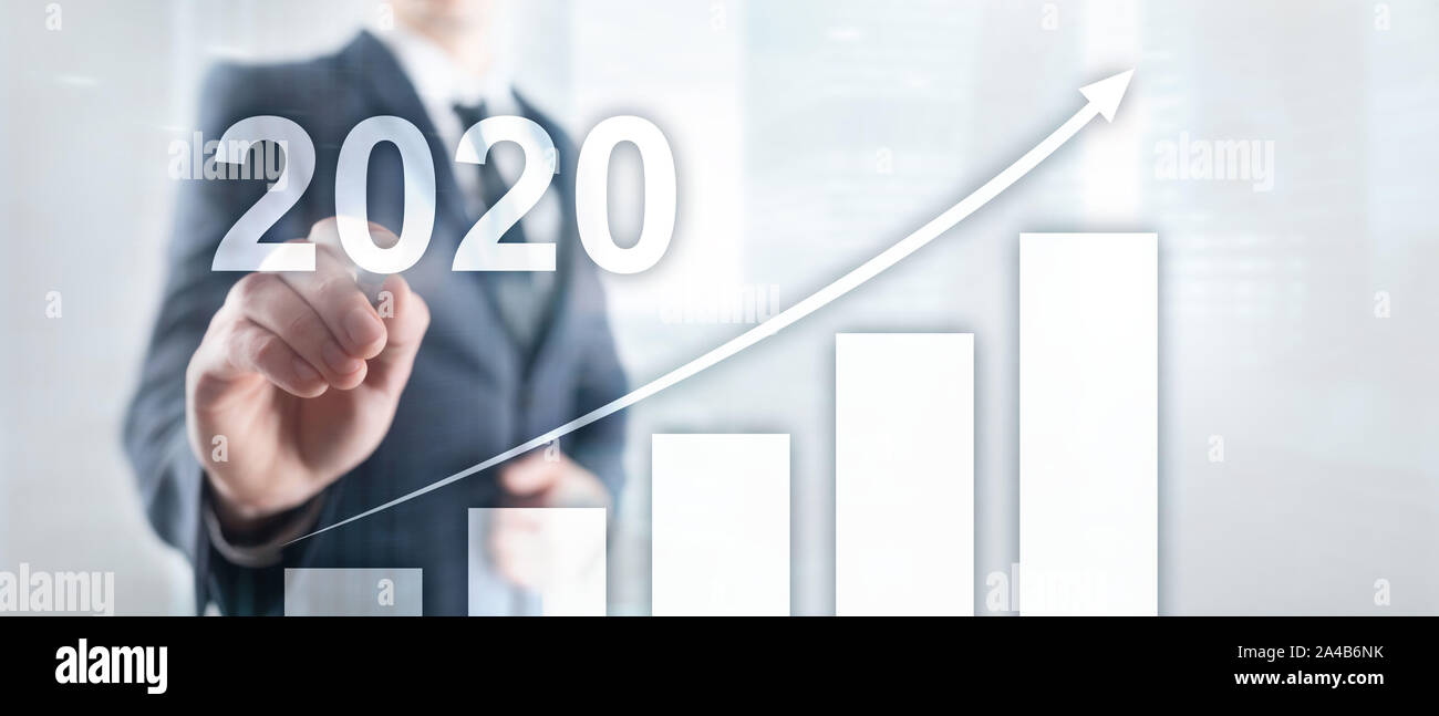 Growth in 2020 year. Business graph with arrow up. Mixed Media ...