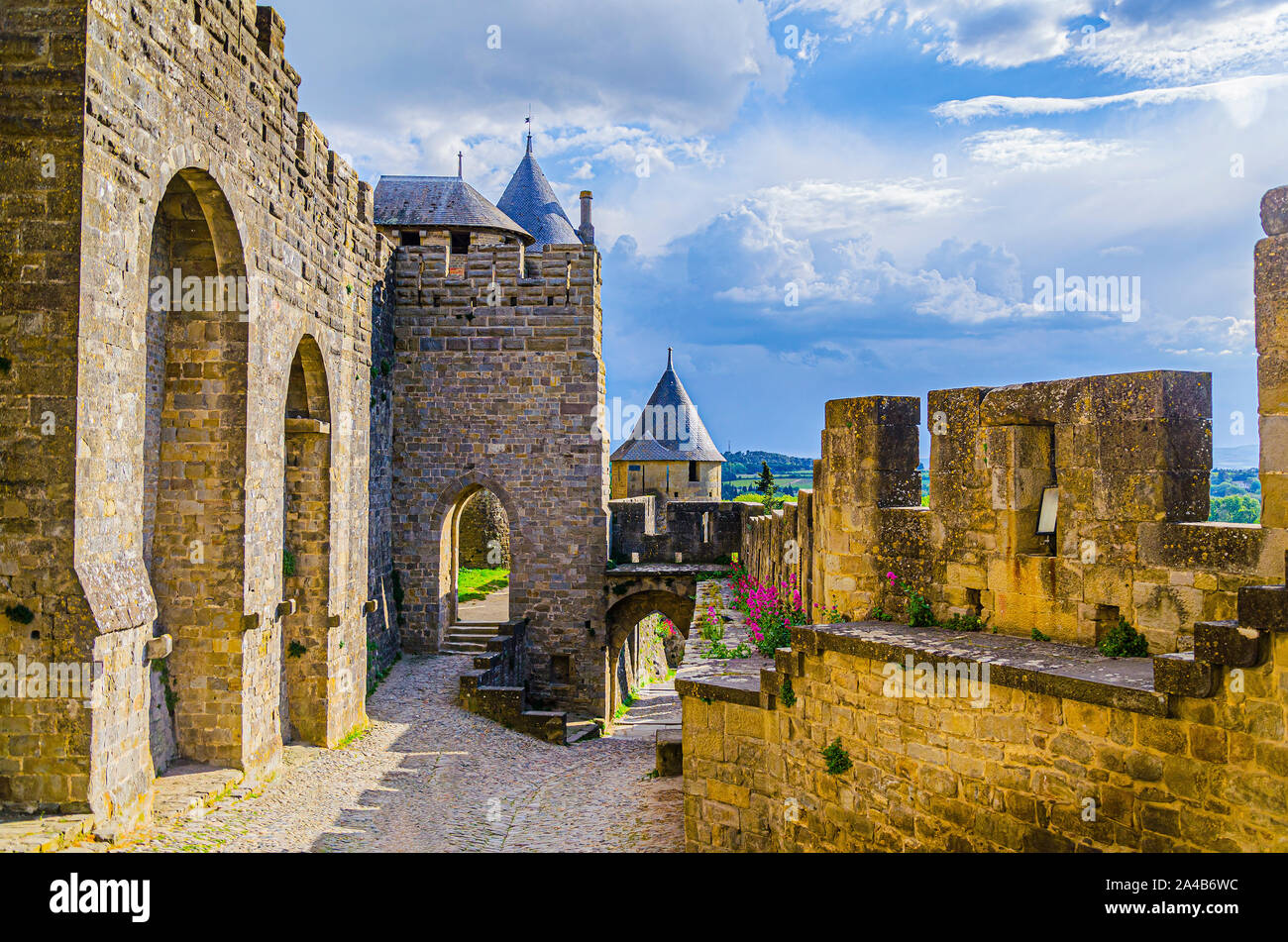 Typical landscape of a sunset in the southern France countryside ...