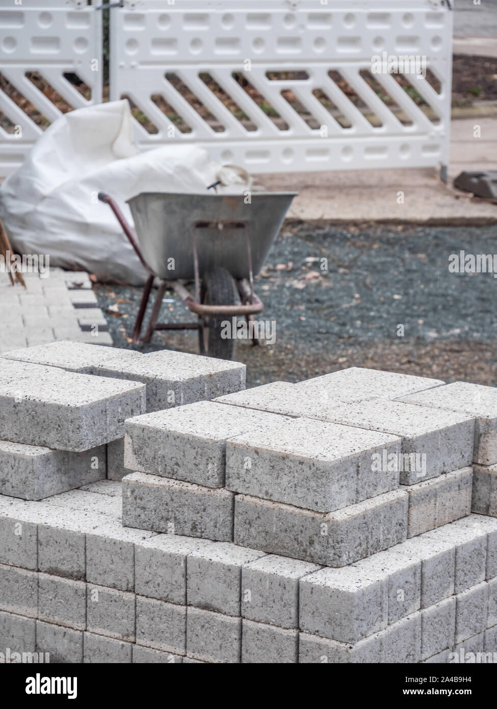 Construction of a footpath Stock Photo - Alamy