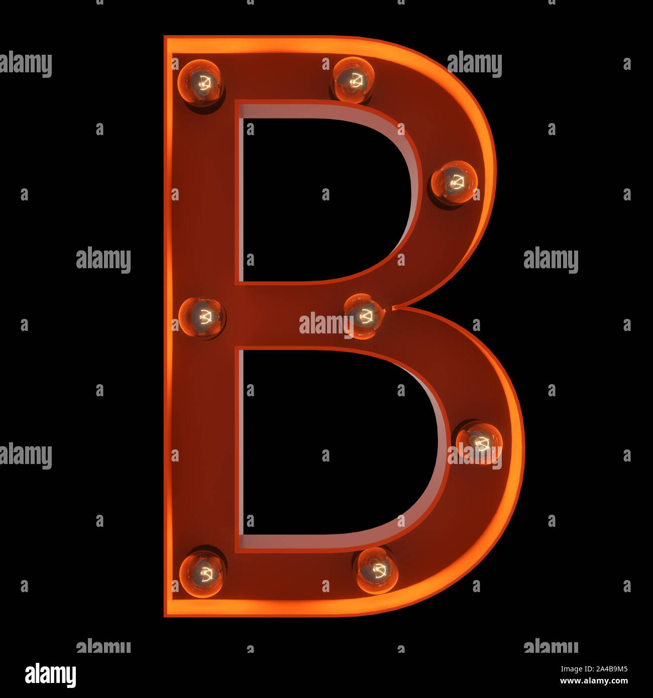 Letter B for sign with light bulbs. Front view illuminated capital ...