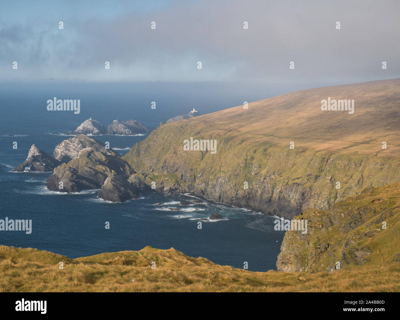 The sea cliffs of Hermaness and the island of Muckle Flugga on the ...