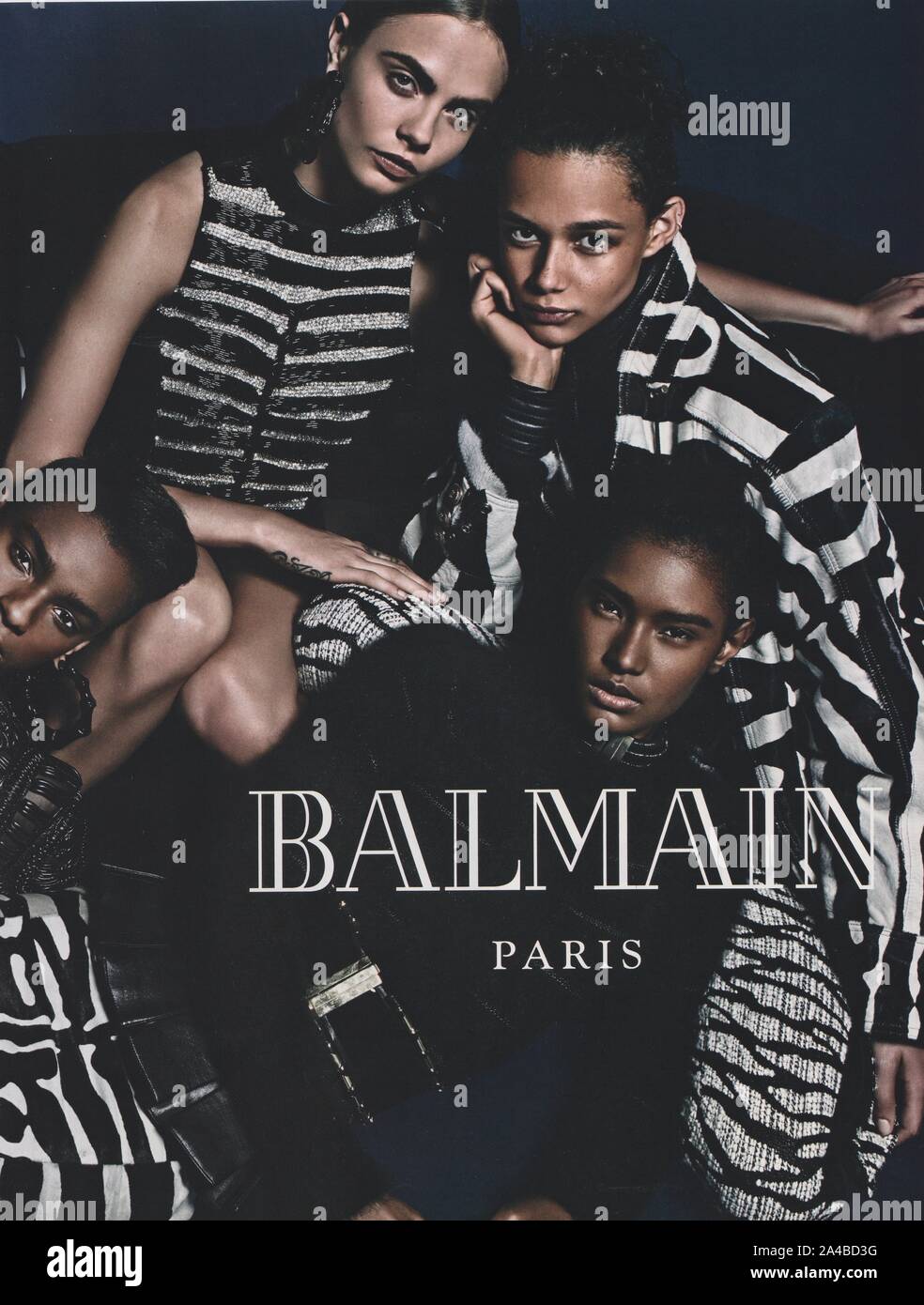 poster advertising Balmain fashion house with Cara Delevingne, Binx ...