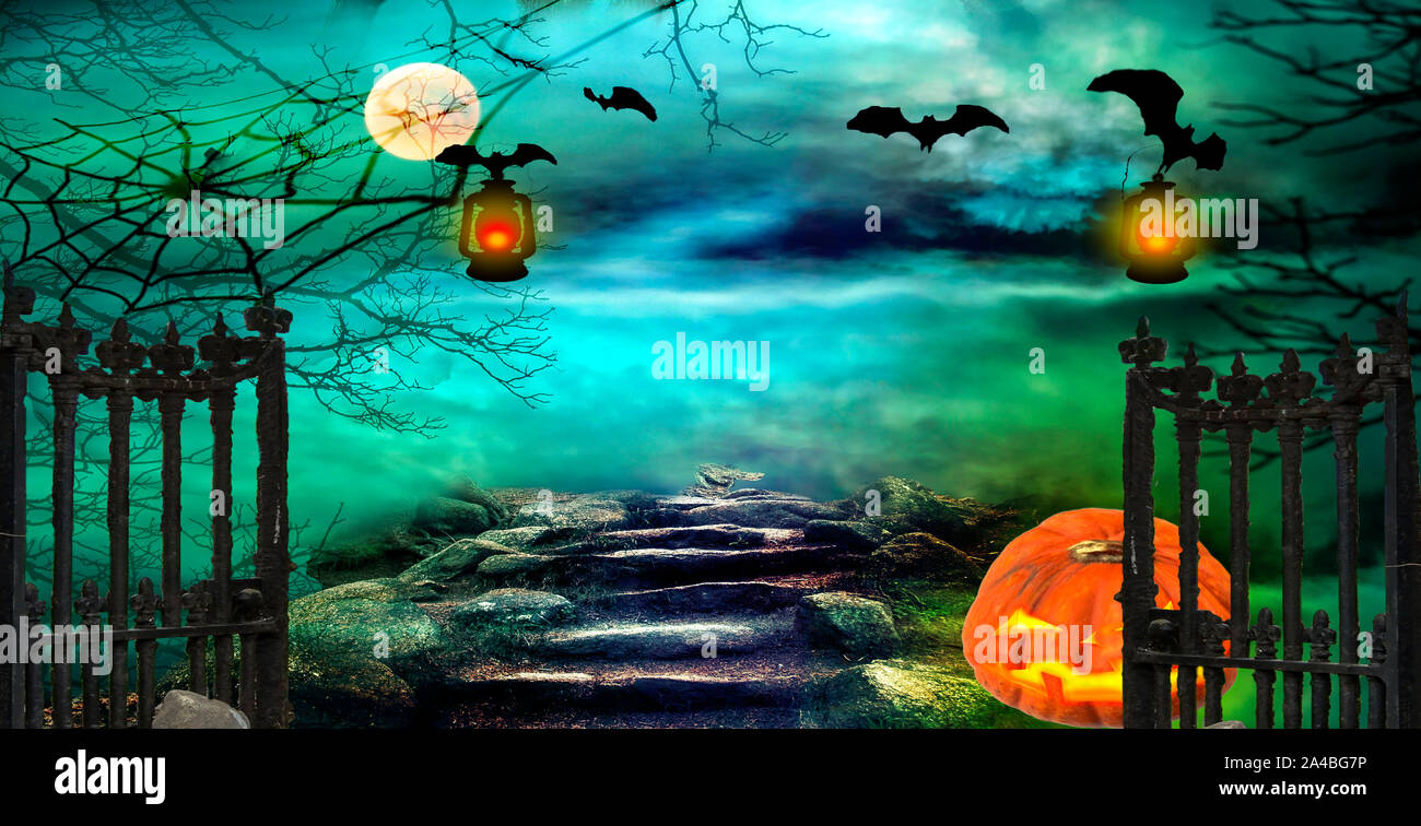 Halloween background pumpkins bats hi-res stock photography and images ...