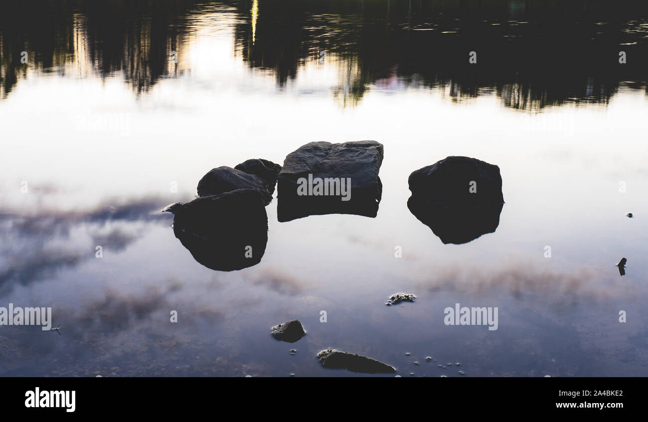 Black and white still water and stones hi-res stock photography and ...