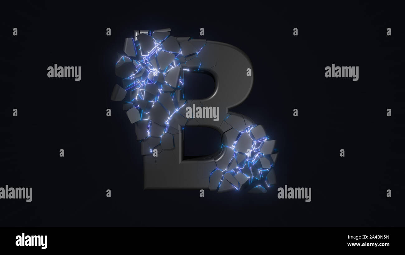 strangely cracked B letter. technological and mystical look with ...