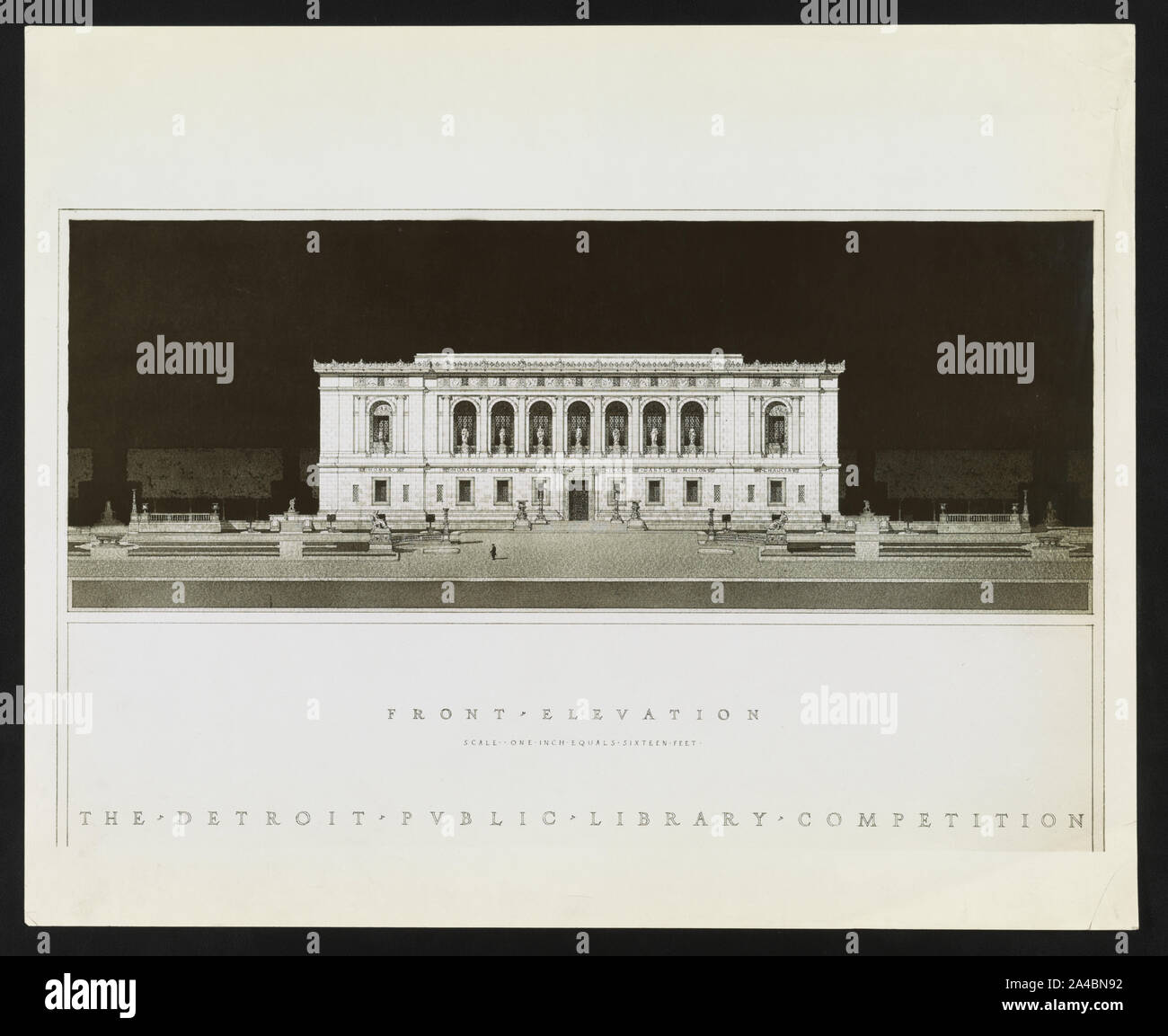 The Detroit Public Library competition Front elevation Stock Photo - Alamy