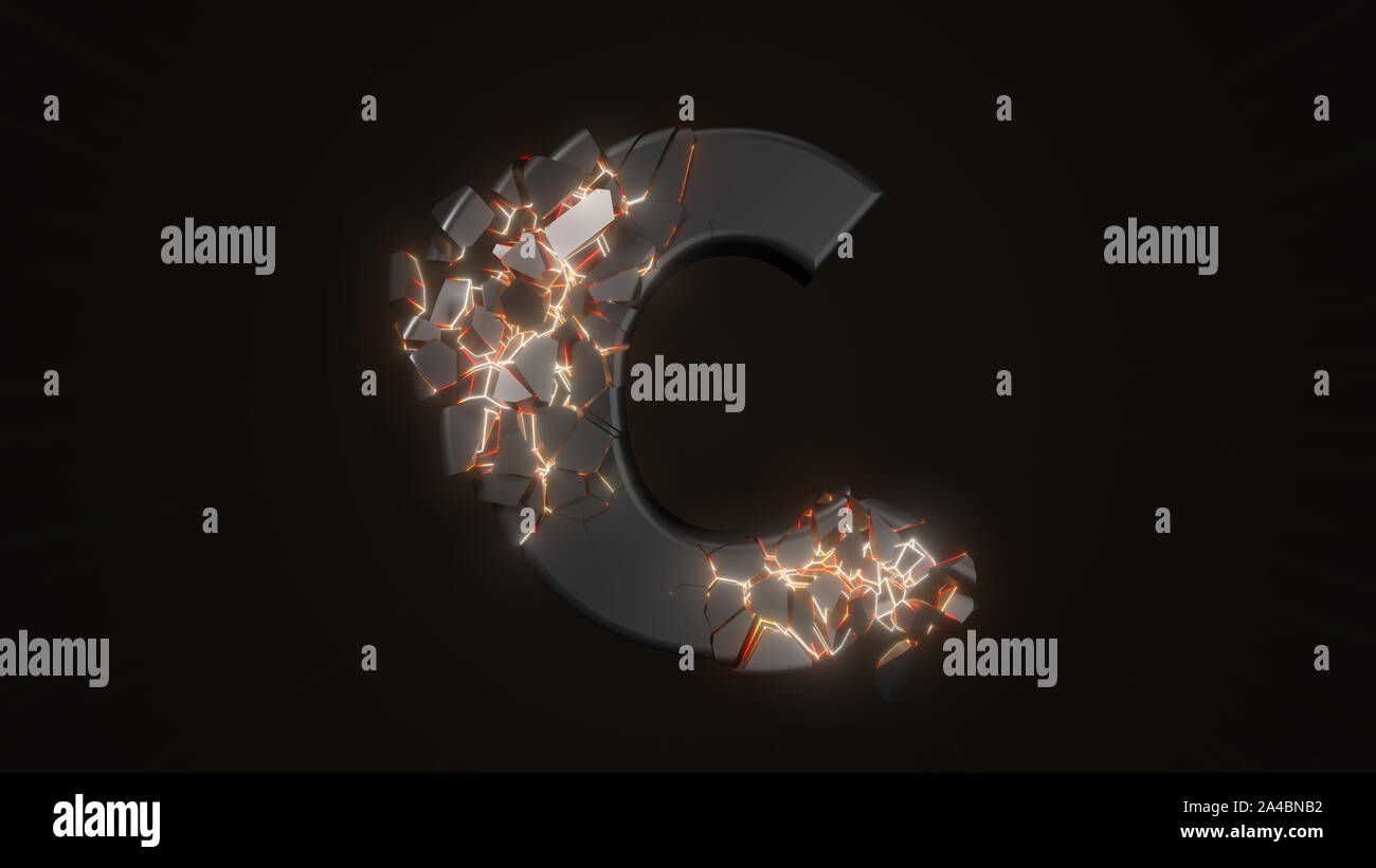 strangely cracked C letter. technological and mystical look with ...