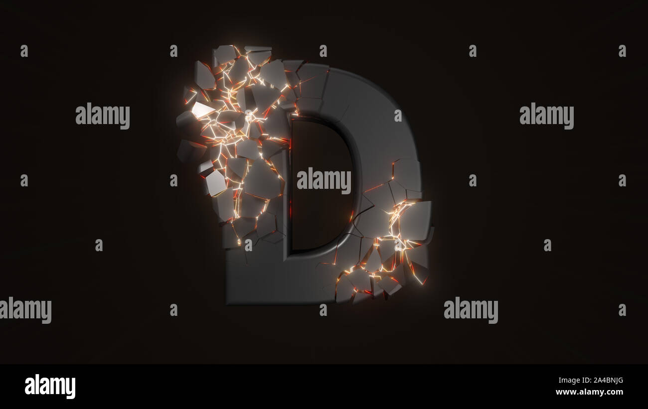 strangely cracked D letter. technological and mystical look with ...