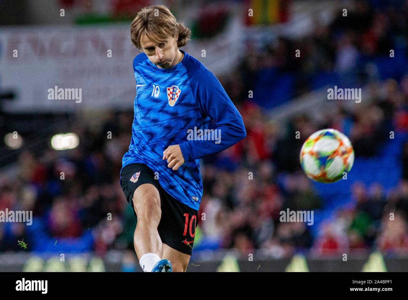 Cardiff, Wales 13/10/19. Luka Modric of Croatia warms up. Wales v ...
