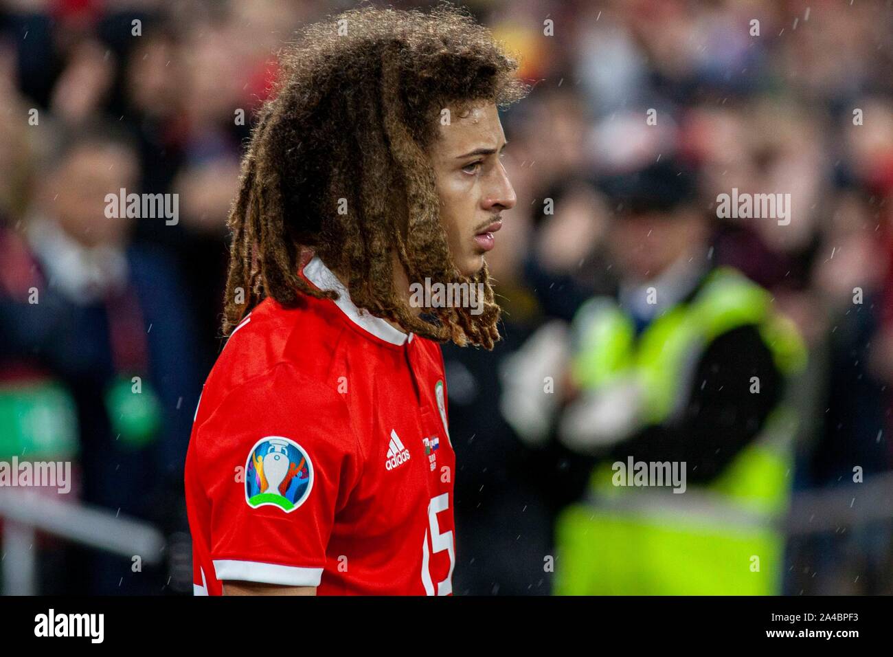 Cardiff, Wales 13/10/19. Ethan Ampadu of Wales takes to the pitch ...