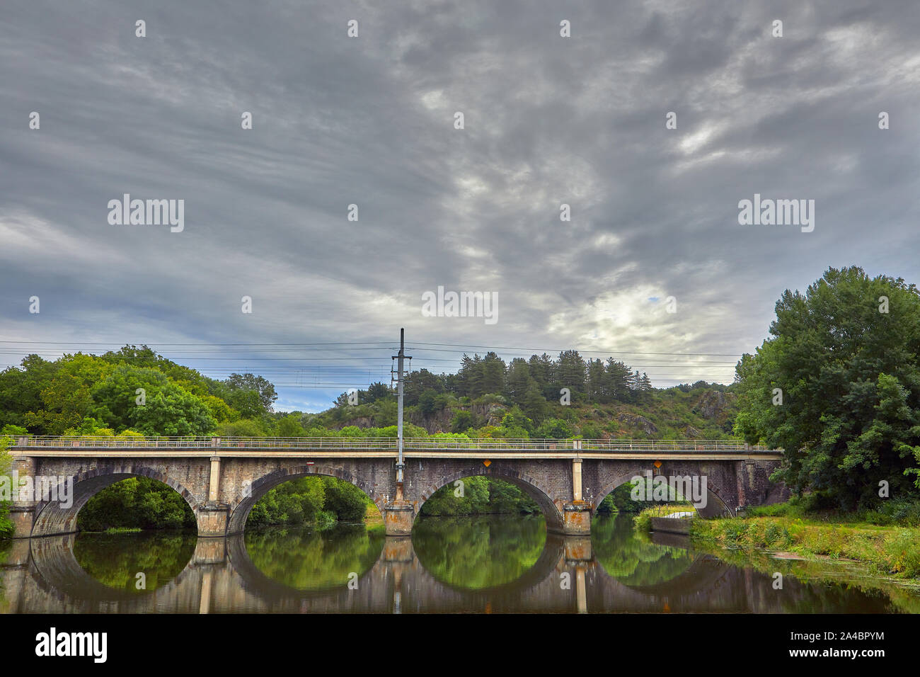 Image of a railway viaduct over La Vilaine River, Brittany, France ...