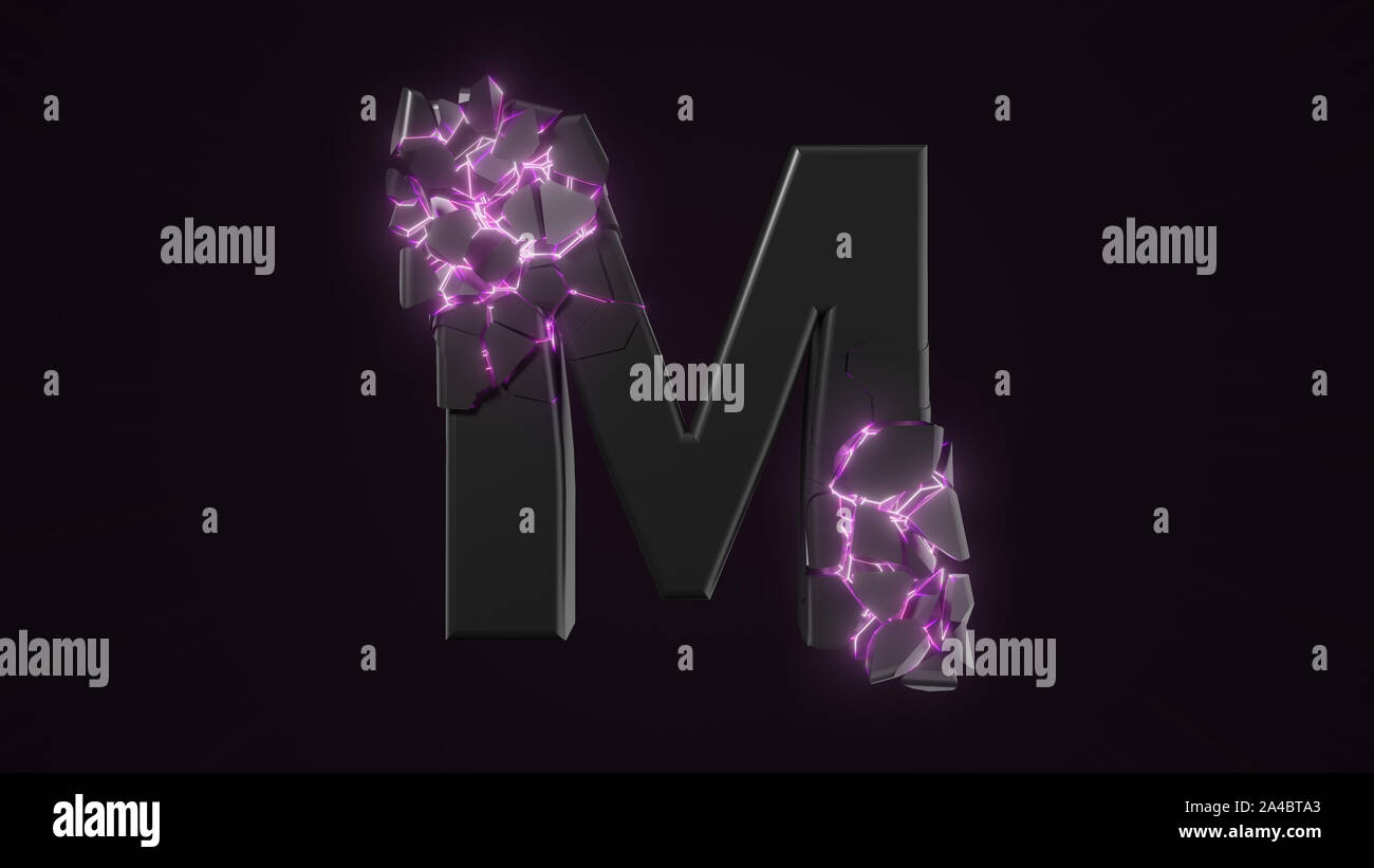 strangely cracked M letter. technological and mystical look with ...