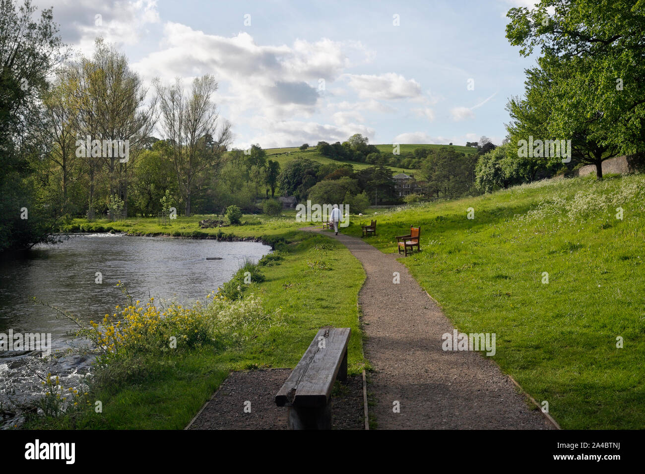 Footpath along the River Wye Bakewell, Derbyshire Peak District ...