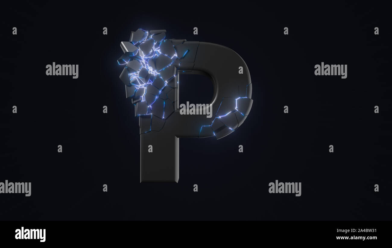 strangely cracked P letter. technological and mystical look with ...