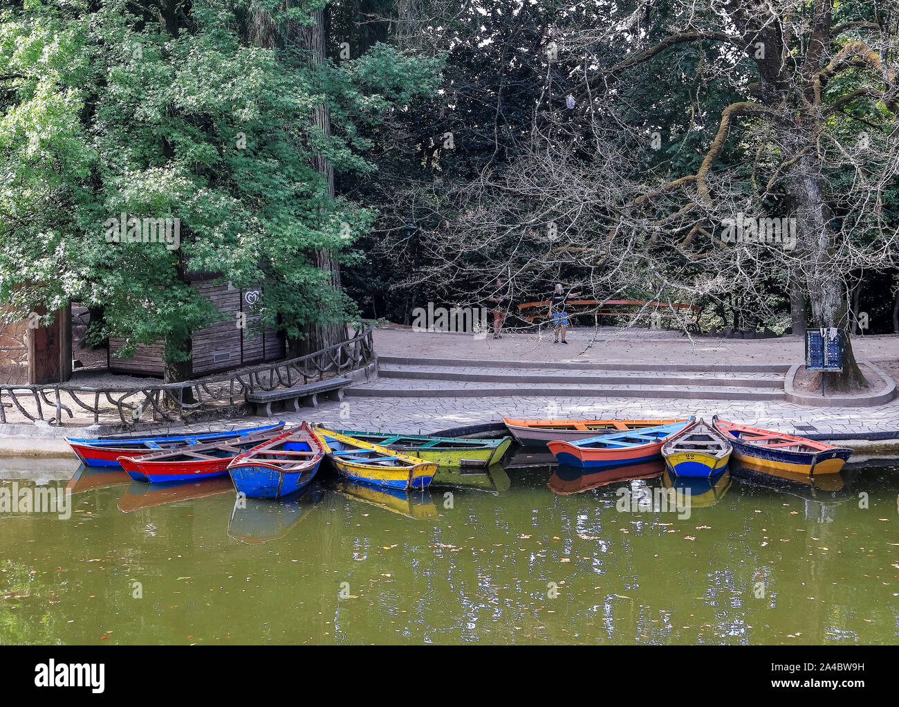 Colorful boats on the small pond (Lago do Bom Jesus) in Parque do Bom ...