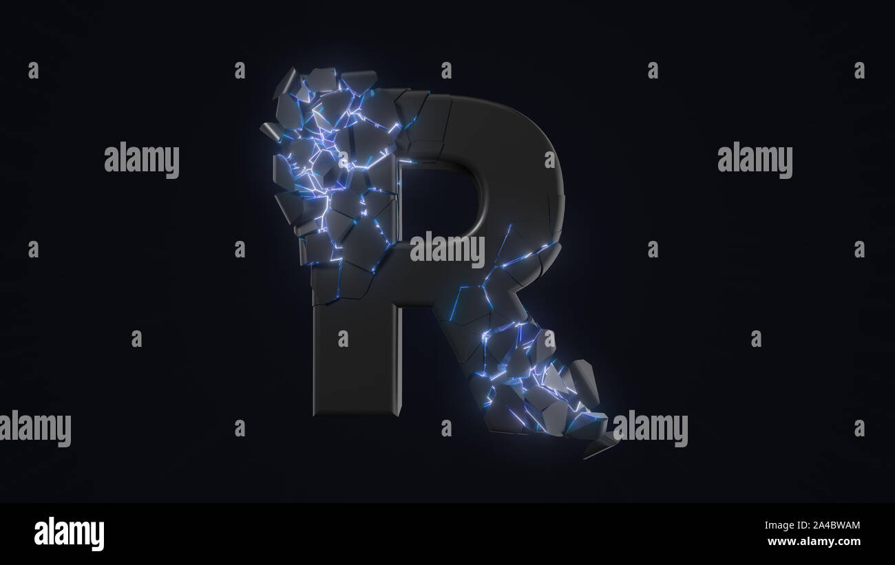 strangely cracked R letter. technological and mystical look with ...