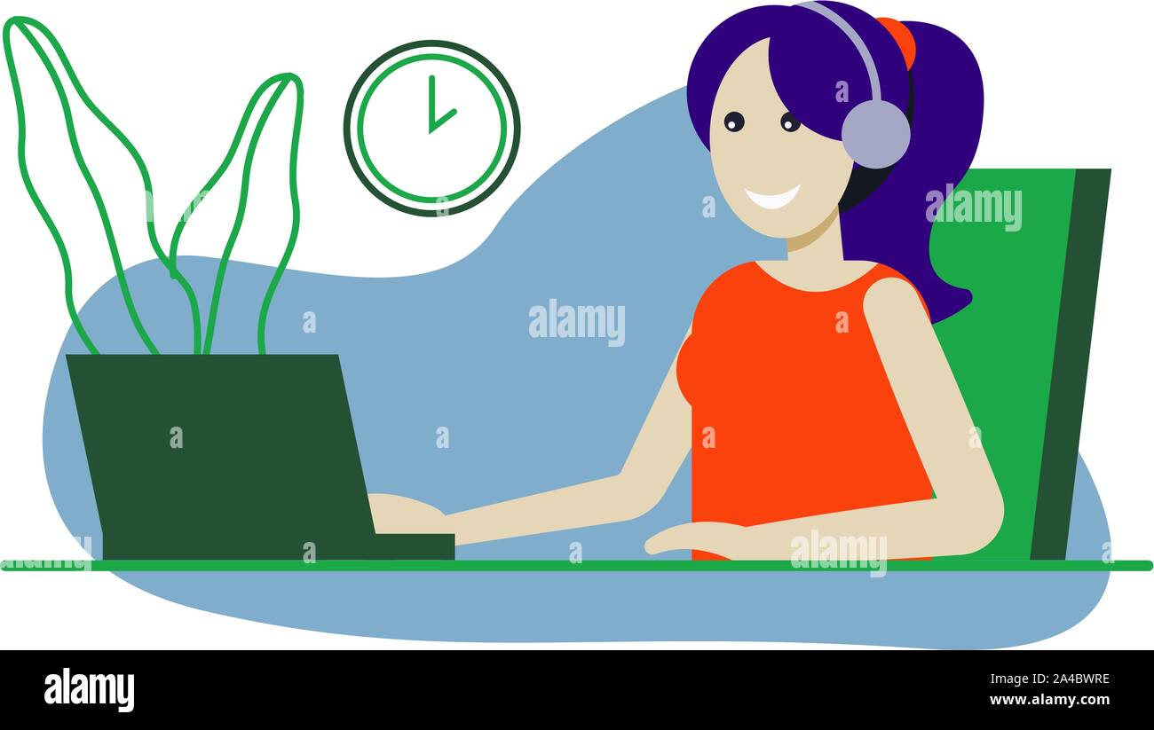 Customer service. Woman with headphones and microphone with laptop ... Customer service. Woman with headphones and microphone with laptop ...