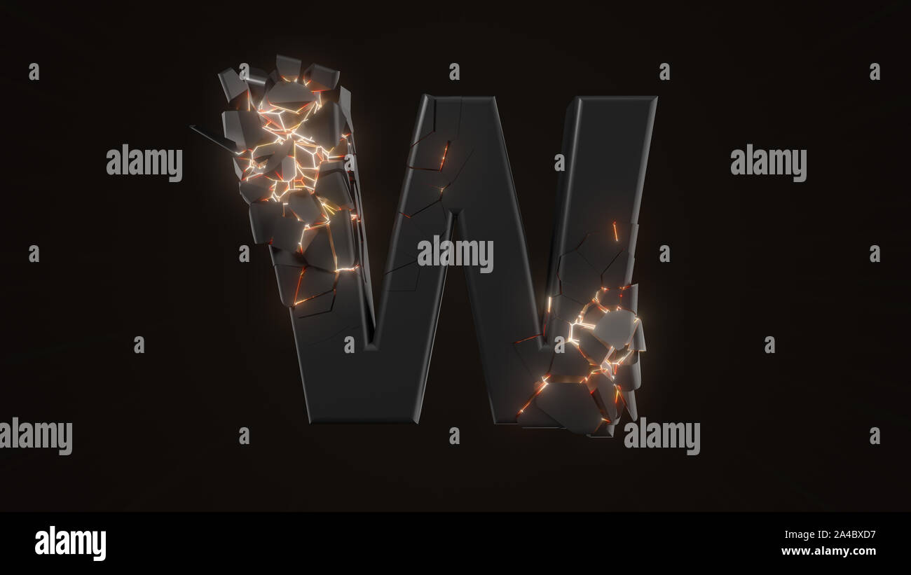 strangely cracked W letter. technological and mystical look with ...