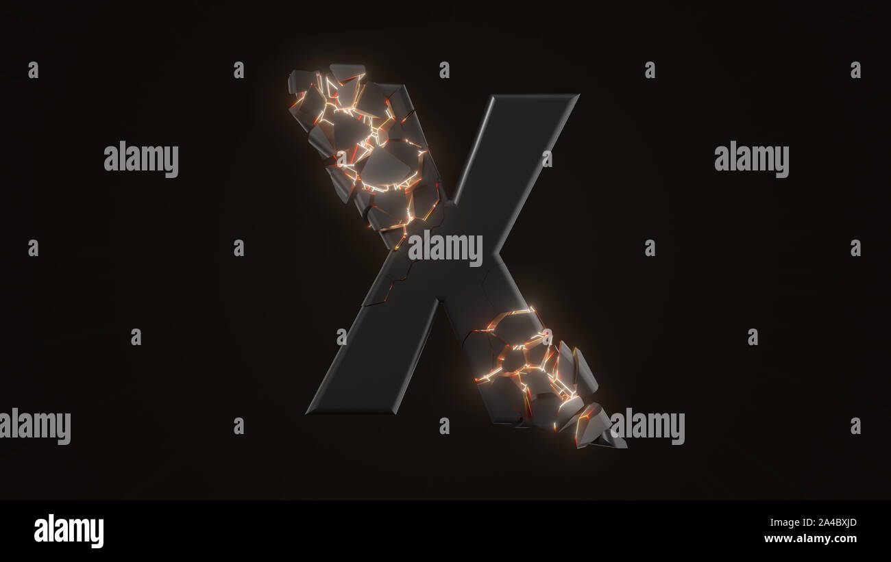 strangely cracked X letter. technological and mystical look with ...