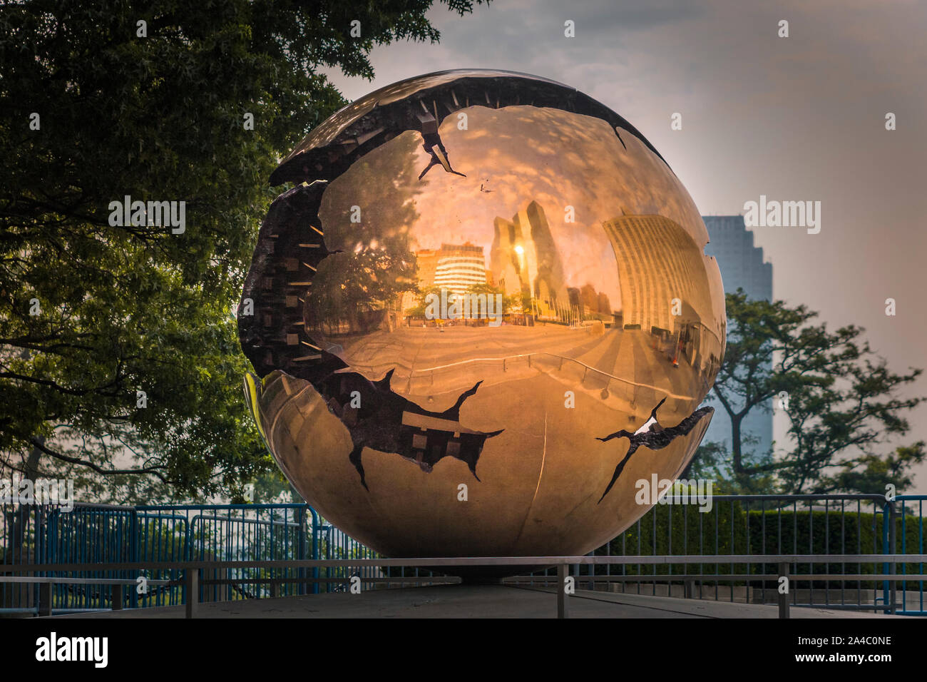 New York, USA, July 2006 - Sphere Within Sphere, a bronze sculpture at ...