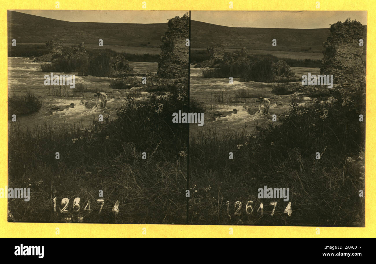 The Jordan river and view of Roman bridge, Palestine Stock Photo - Alamy