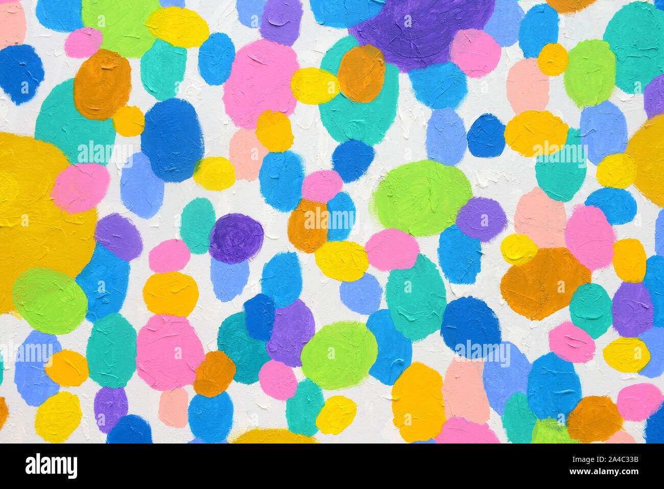 Colorful acrylic painting of point and circle different colors on white ...