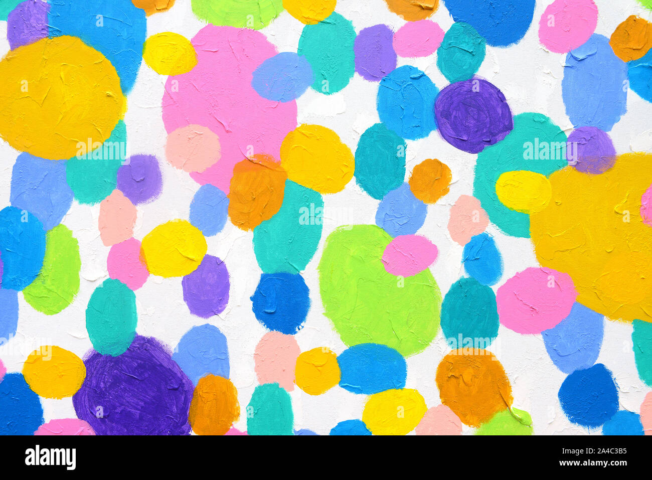 Colorful acrylic painting of point and circle different colors on white ...