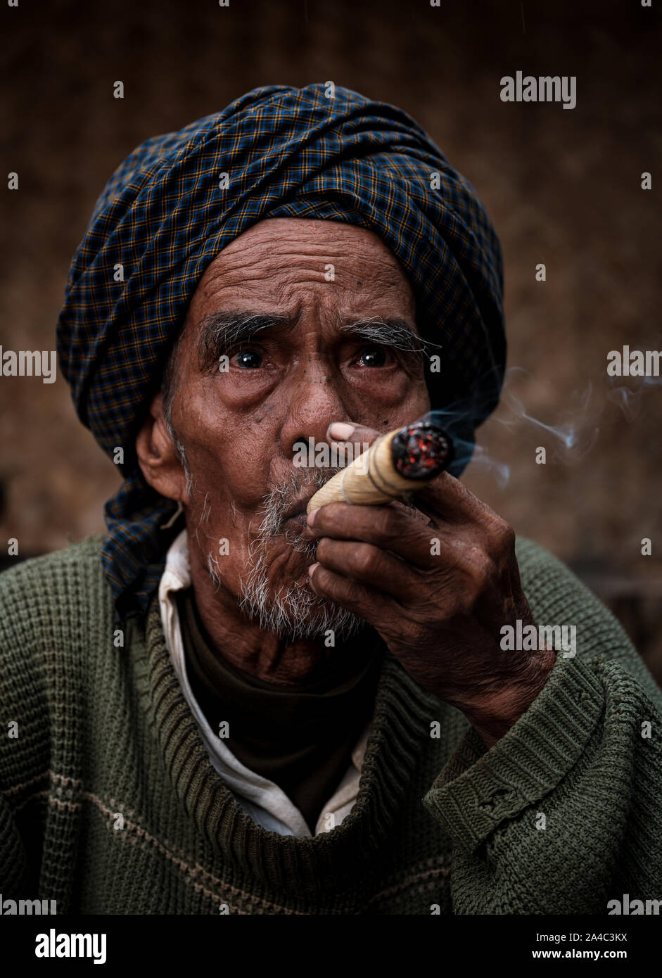 BAGAN, MYANMAR - CIRCA DECEMBER 2017: Old man from a village around ...