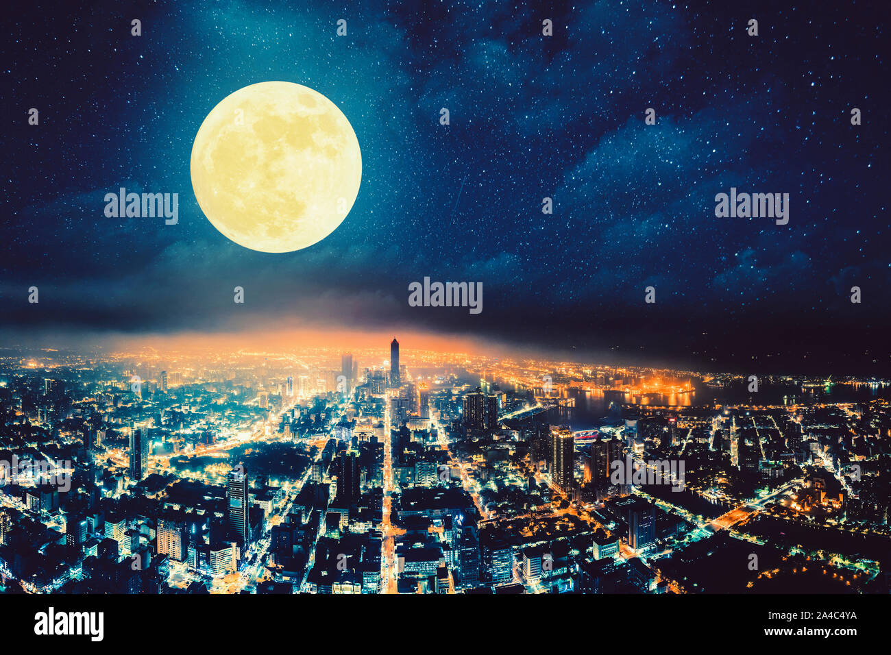 Night sky moon night view of the city night view hi-res stock ...