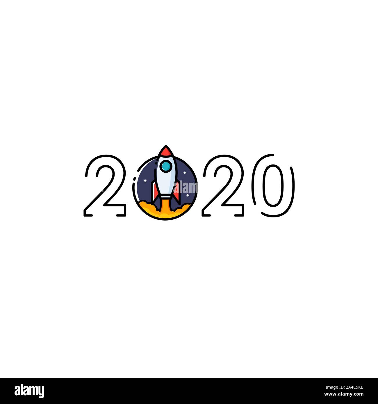 Year 2020 Typography Concept Design with Rocket Stock Photo - Alamy