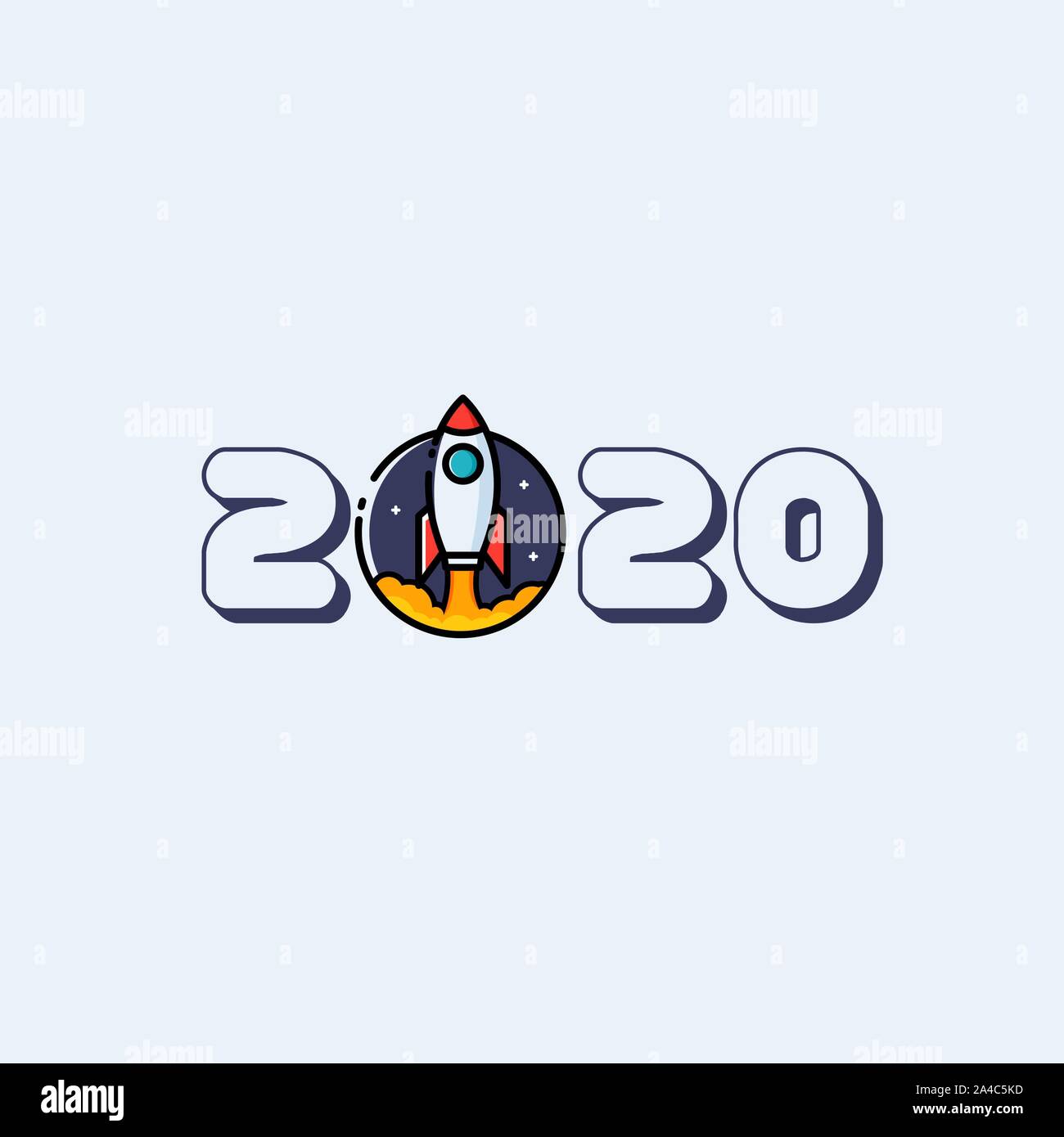 Year 2020 Typography Concept Design with Rocket Stock Photo - Alamy