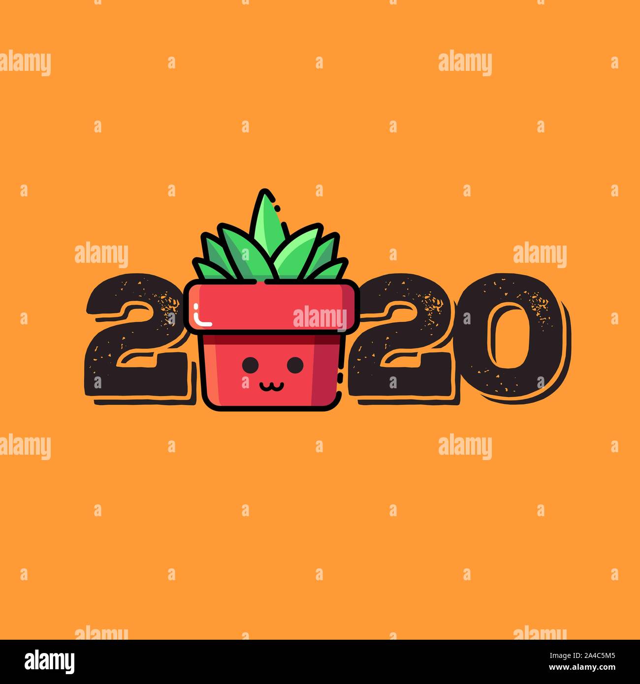 Year 2020 Typography Concept Design with Plant Stock Photo - Alamy