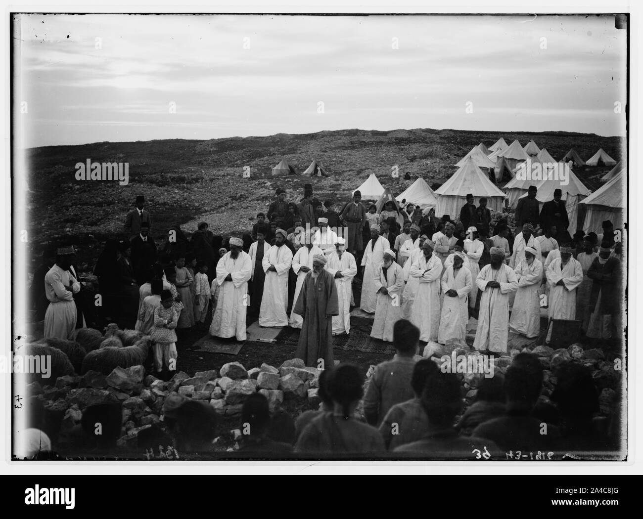 The Samaritan Passover on Mt. Gerizim. High priest praying before the ...