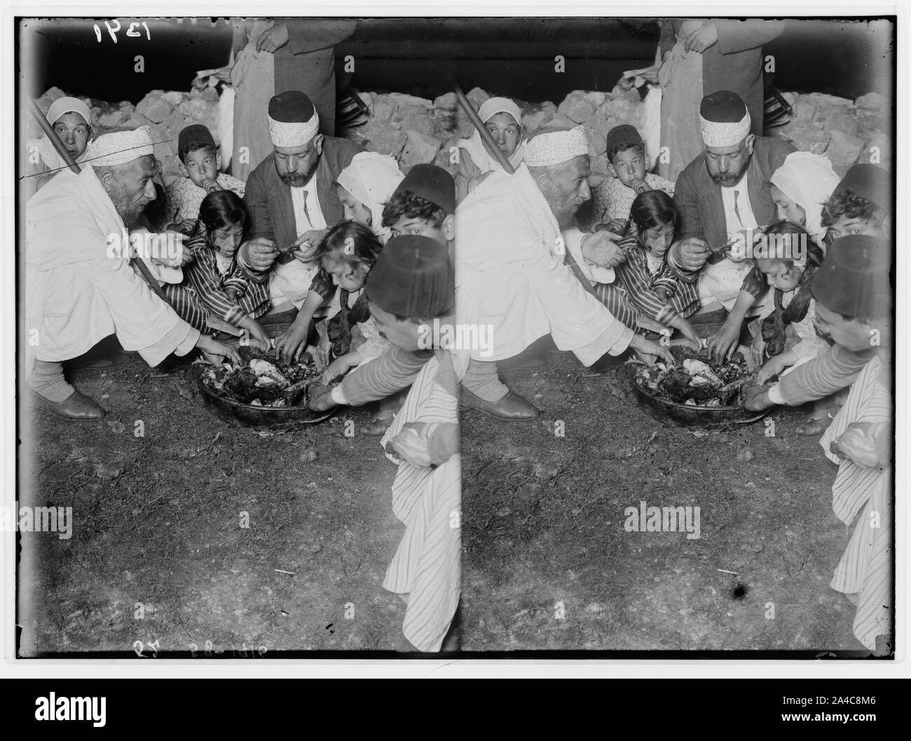 The Samaritan Passover on Mt. Gerizim. Samaritan family eating the ...