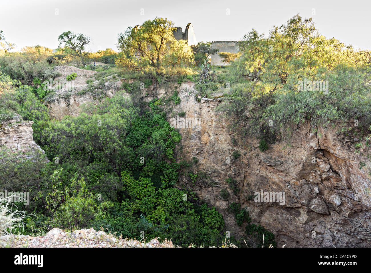 The open mine pits at the abandoned Santa Brigida Hacienda in the ghost ...