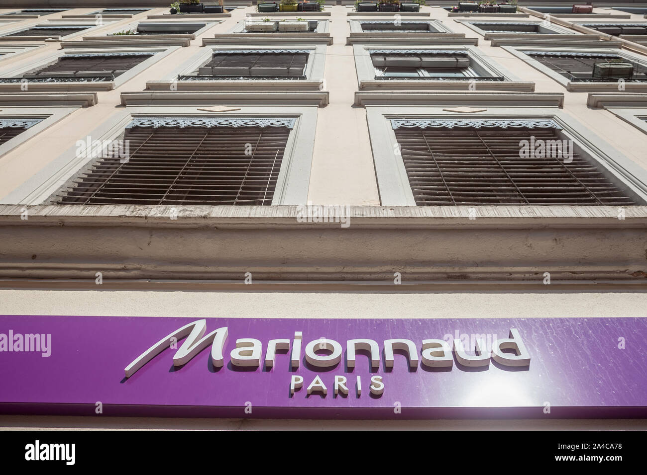 LYON, FRANCE - JULY 17, 2019: Marionnaud logo in front of their main ...
