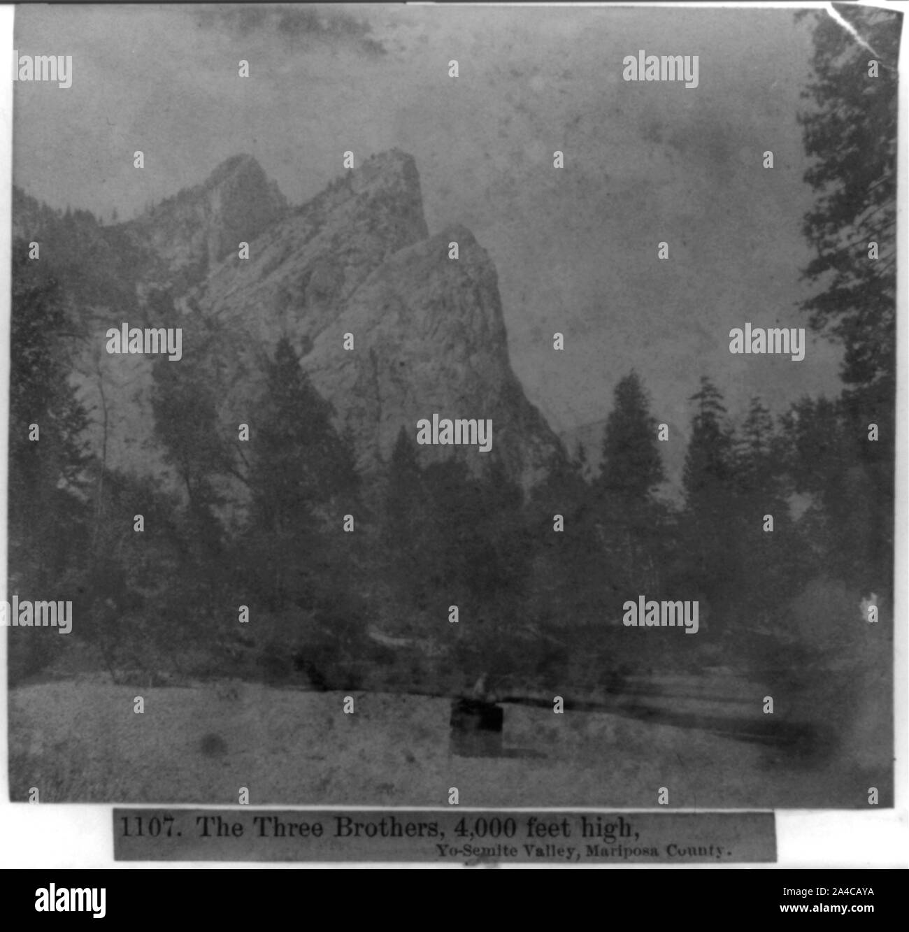 The Three Brothers, 4,000 feet high, Yosemite Valley, Mariposa County ...