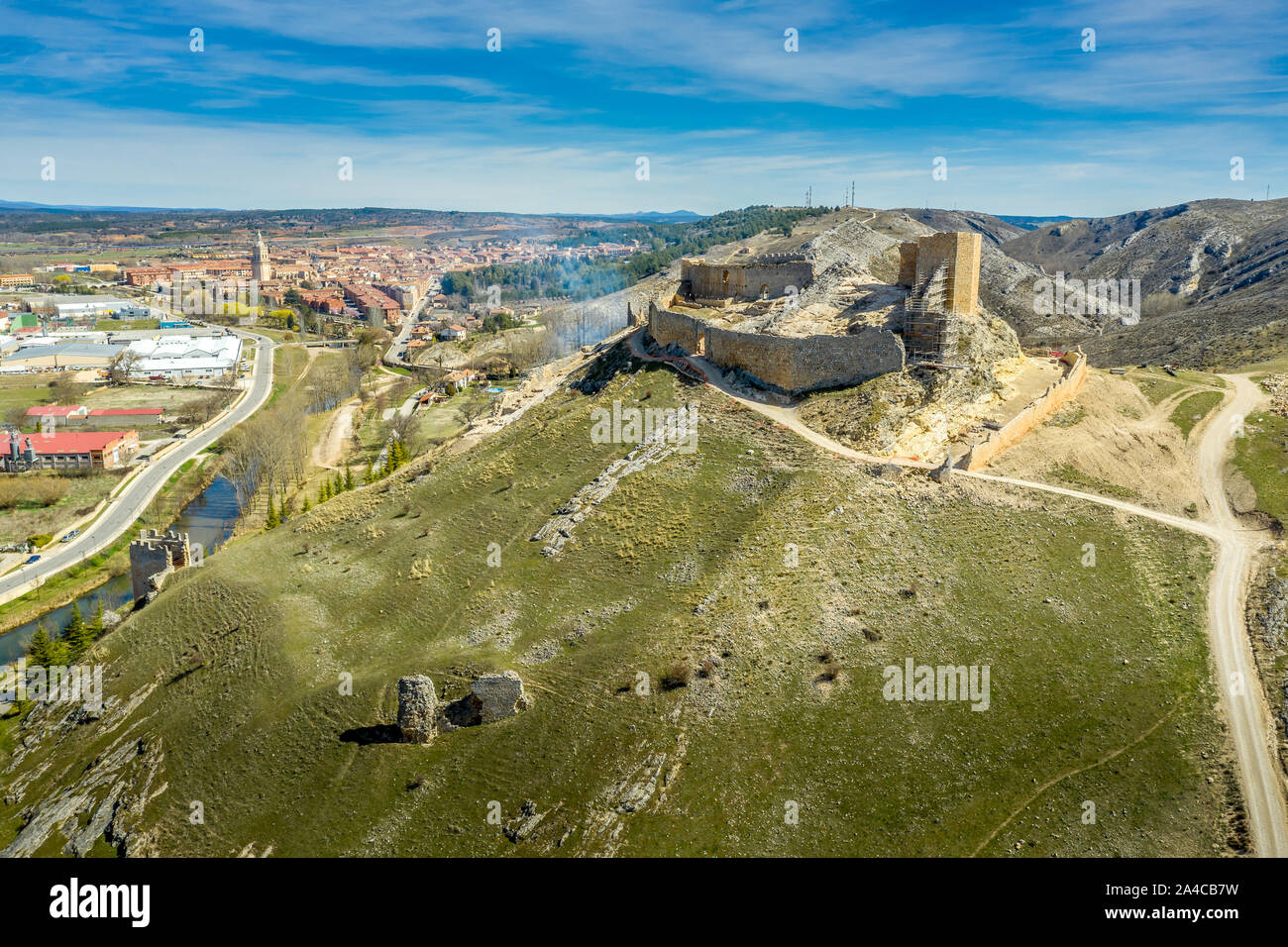 Burgo de Osma medieval castle and town aerial view in Castille and Leon ...