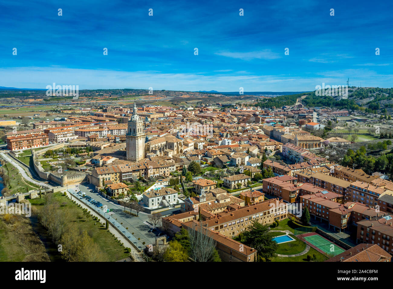 Burgo de Osma medieval castle and town aerial view in Castille and Leon ...