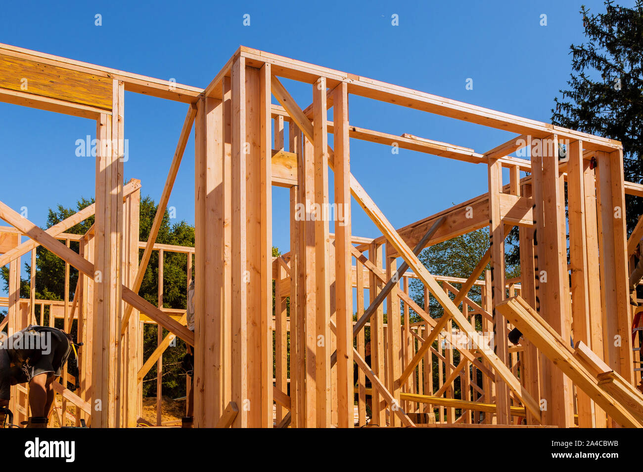 Wooden beam house residential construction home framing Stock Photo - Alamy