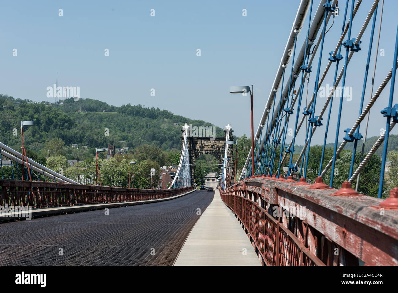 The Wheeling Suspension Bridge, also known as the Stone Arch Bridge ...