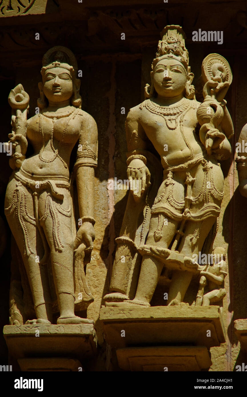 Carving of Hindu god and goddesses Stock Photo - Alamy