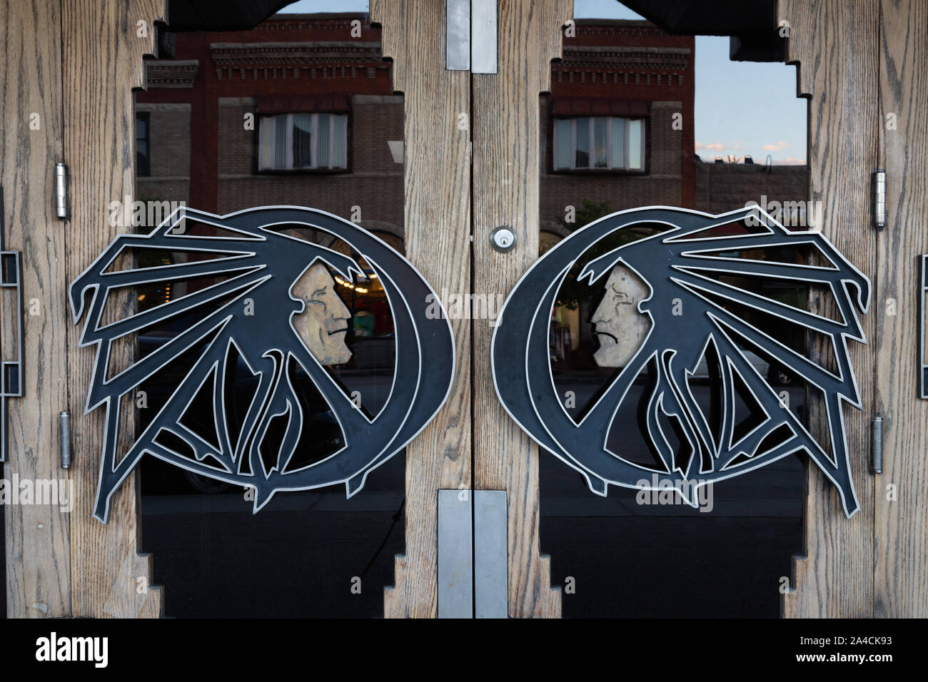 The distinctive door-pulls of the Chief Theater in Steamboat Springs ...