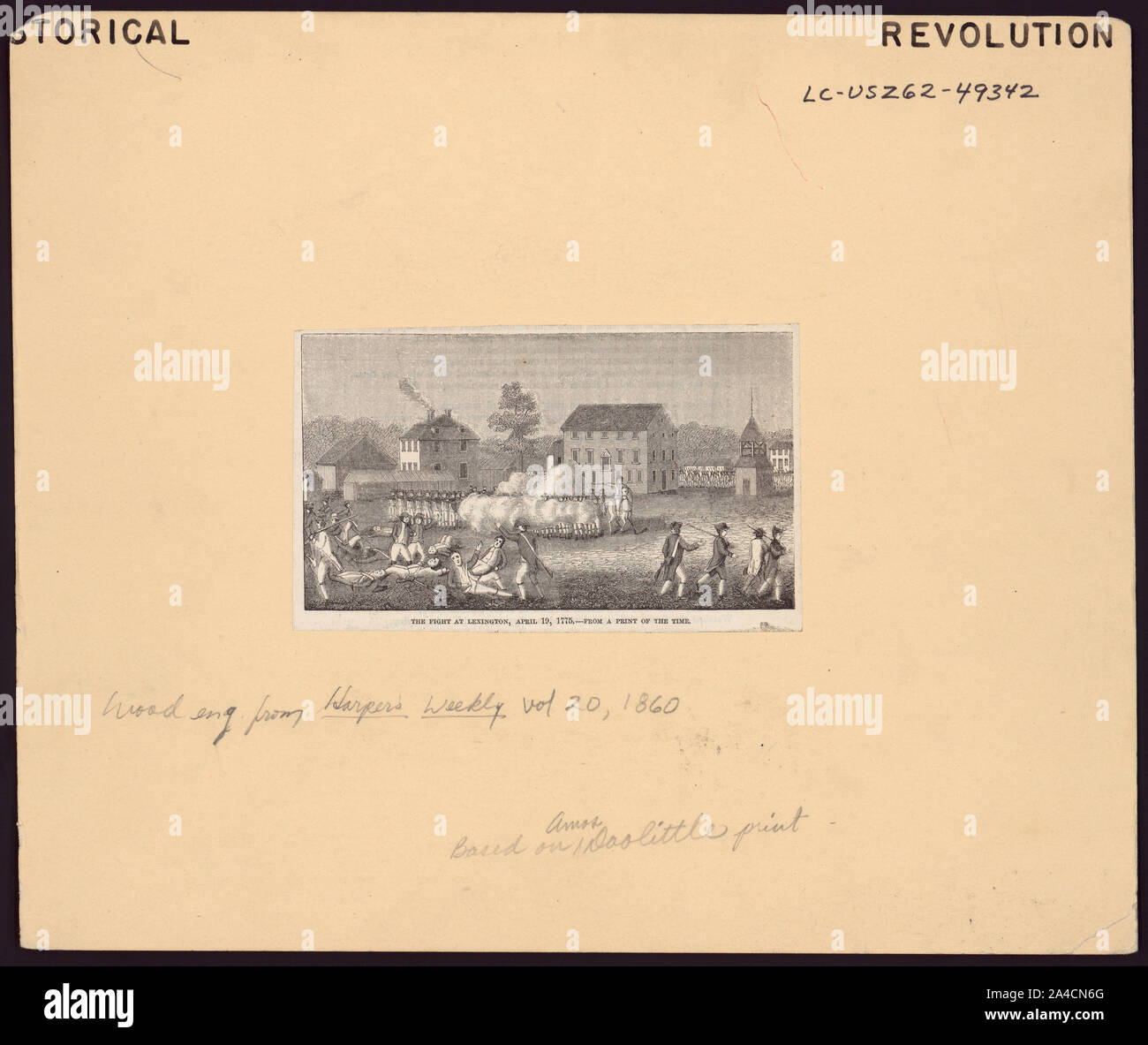 The fight at Lexington, April 19, 1775, from a print of the time Stock ...