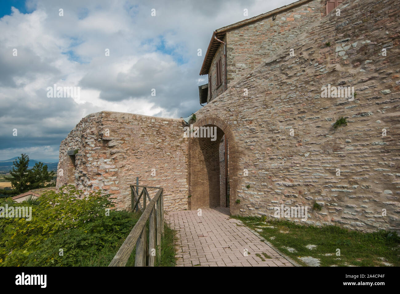 FOSSATO DI VICO, ITALY - OCTOBER 10, 2019: The wall of old fortress of ...