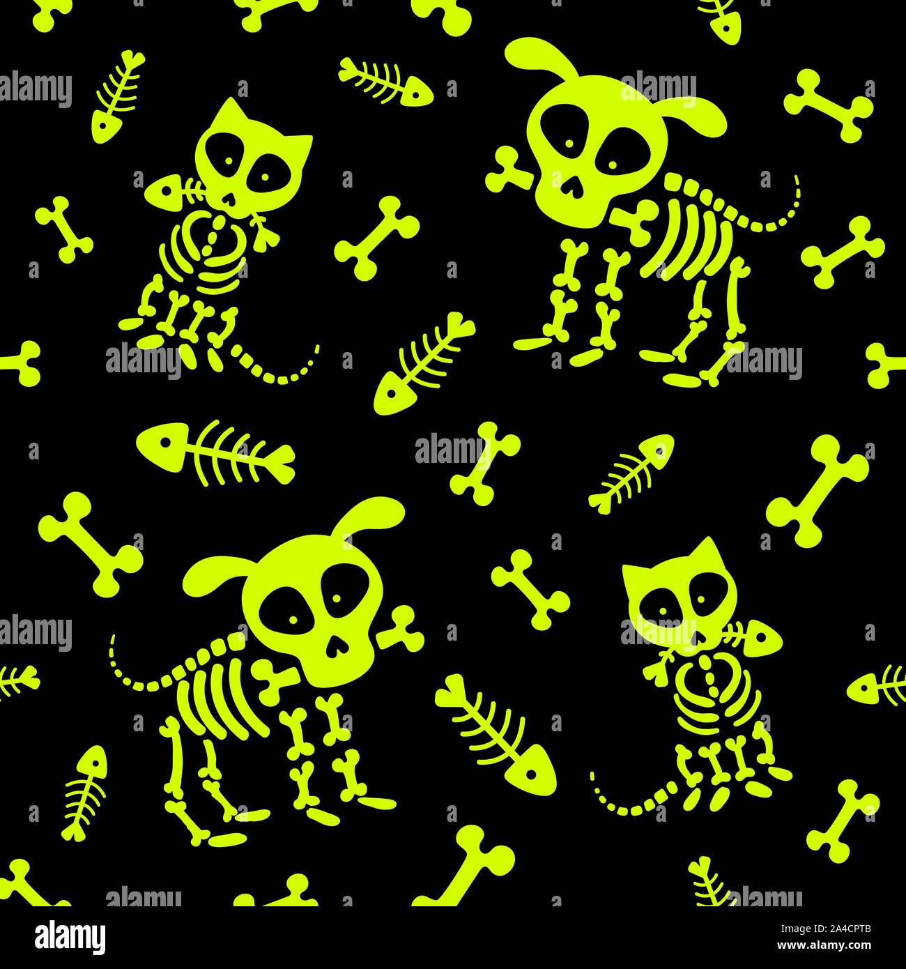 Halloween seamless pattern. Funny skeleton, skull and bones. Vector ...